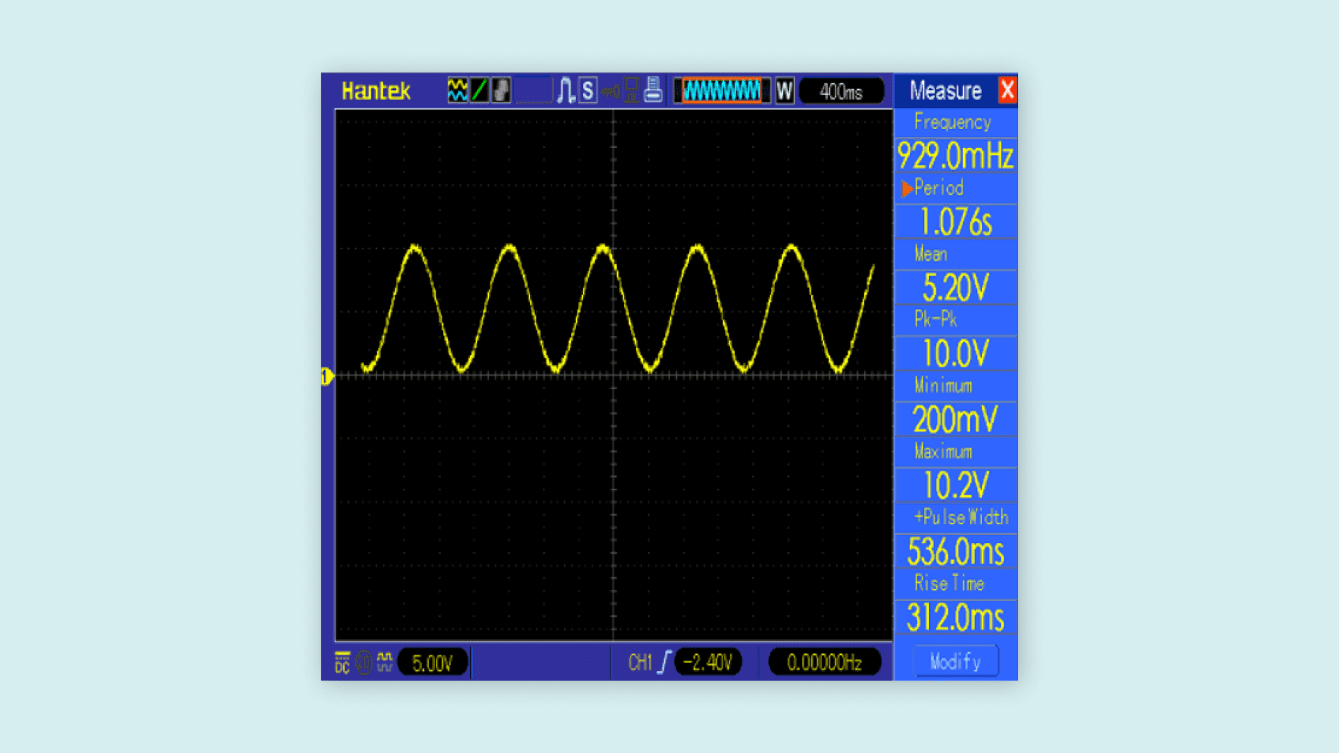 Generated sine wave using analog output channel AO0 of the Portenta Machine Control