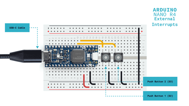 multiple interrupt pins test circuit on the Nano R4 board