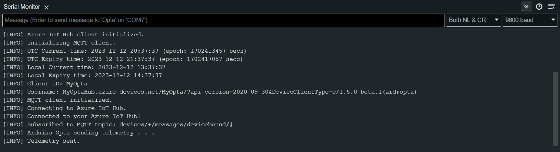 Serial monitor messages