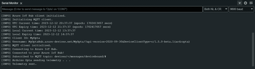 Serial monitor messages