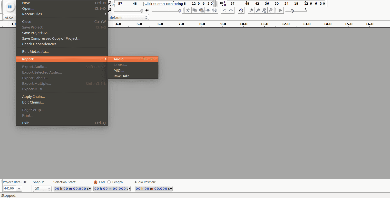 Navigate to Import > Audio.