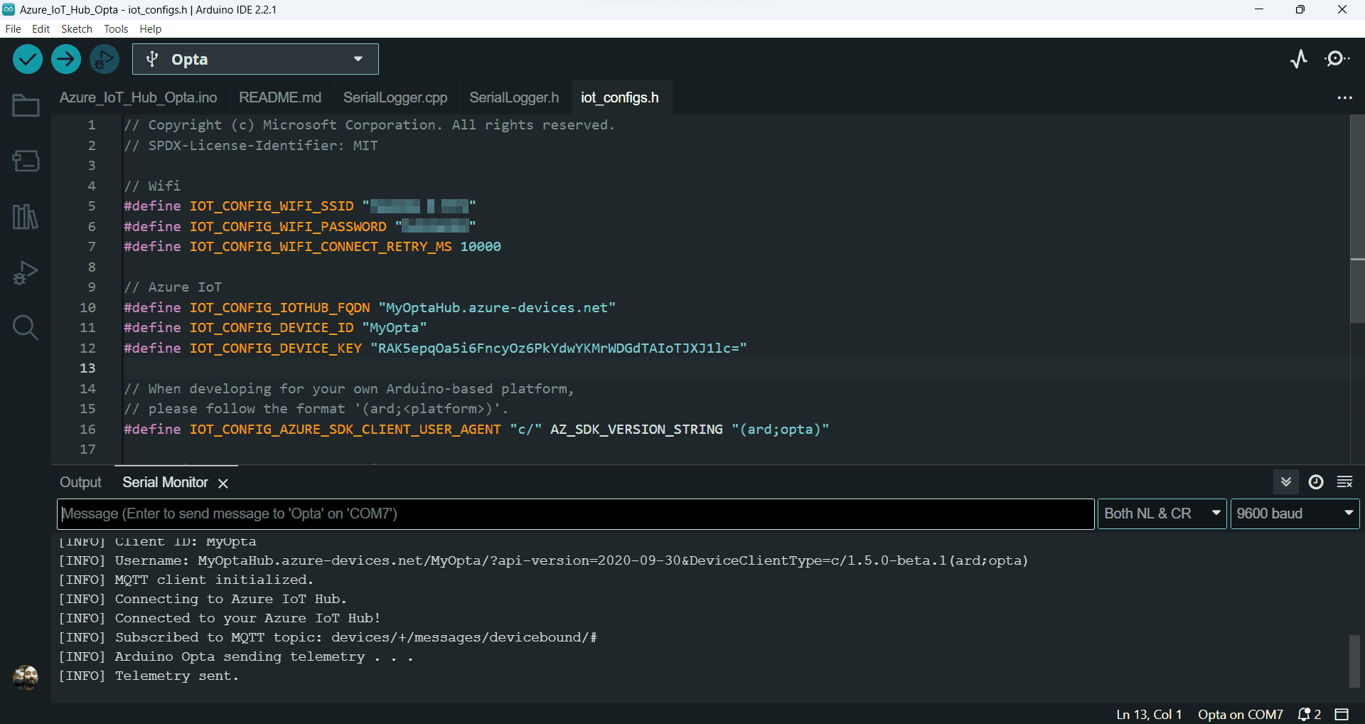 Opta™ Azure IoT Tutorial Sketch- Defines section