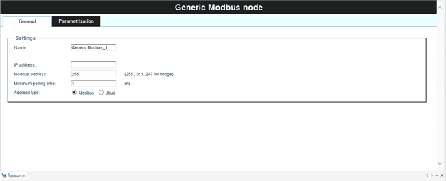 Modbus TCP general configuration tab