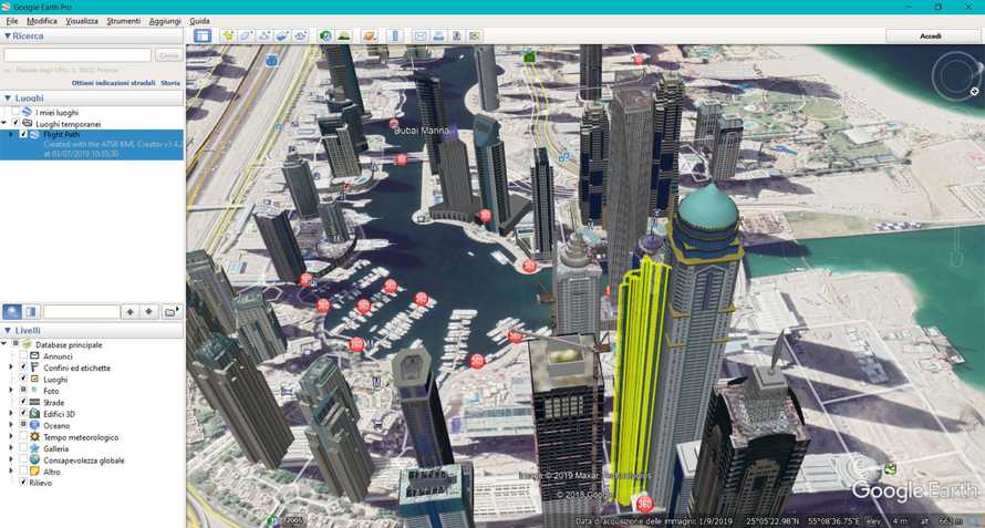 We put our gnome on a balcony at the 86th floor and the yellow path is ...