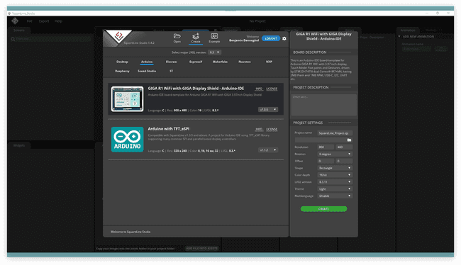 Project settings in SquareLine Studio