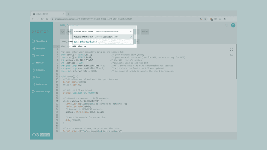 Connecting the Nano 33 IoT to a Wi-Fi Network | Arduino Documentation