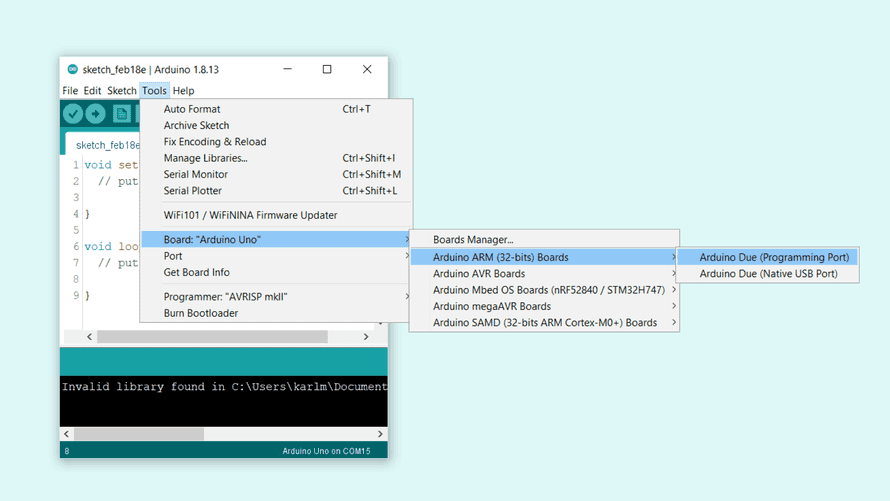 Installing The Sam Core For The Arduino Due Arduino Documentation