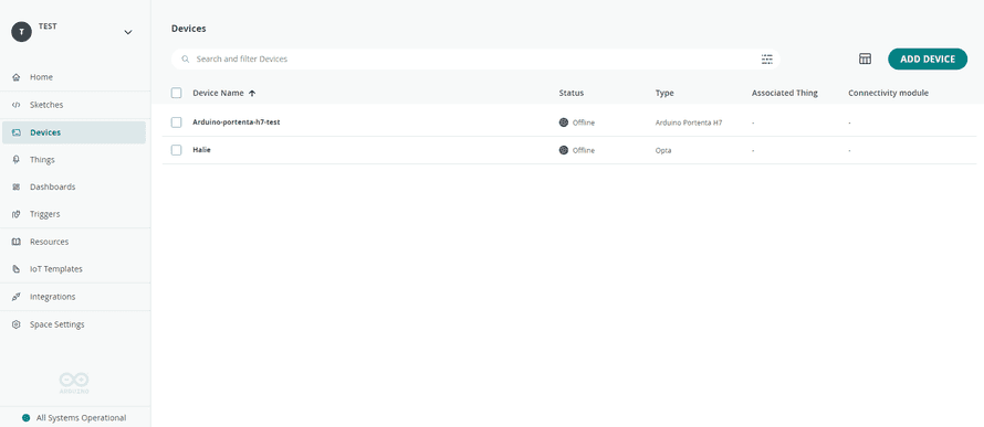 List of devices in your Arduino Cloud