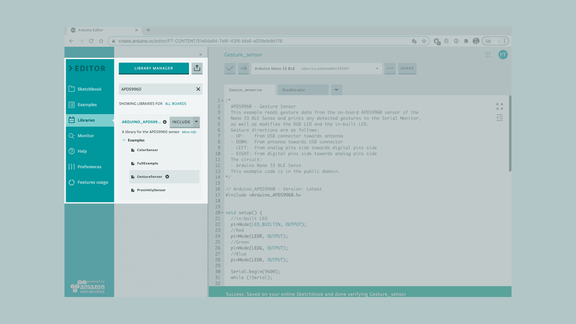 Finding the library in the Cloud Editor.