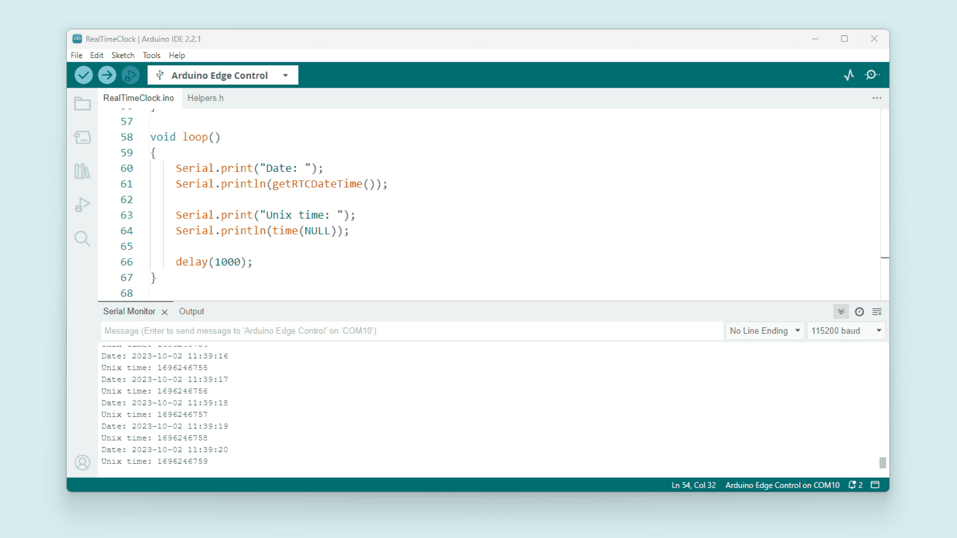 realtimeclock example output