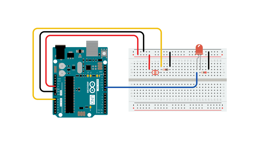 Connect an LED to digital pin 9 with a 220 ohm current limiting resistor in series. Connect a ...