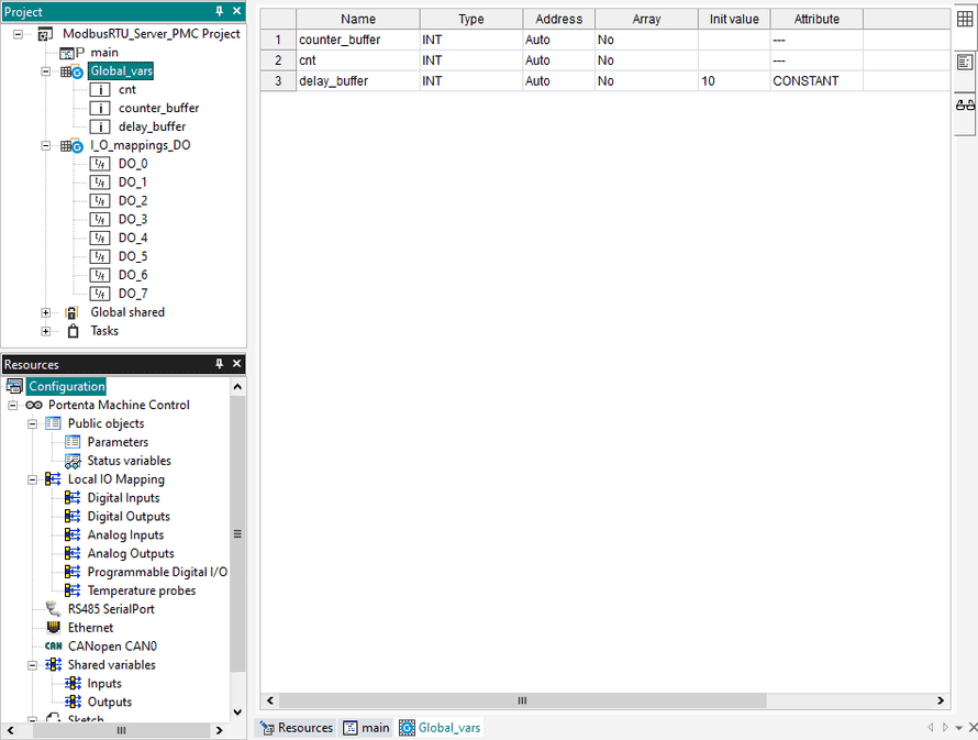 Arduino PLC IDE - Portenta Machine Control Server Global Variables