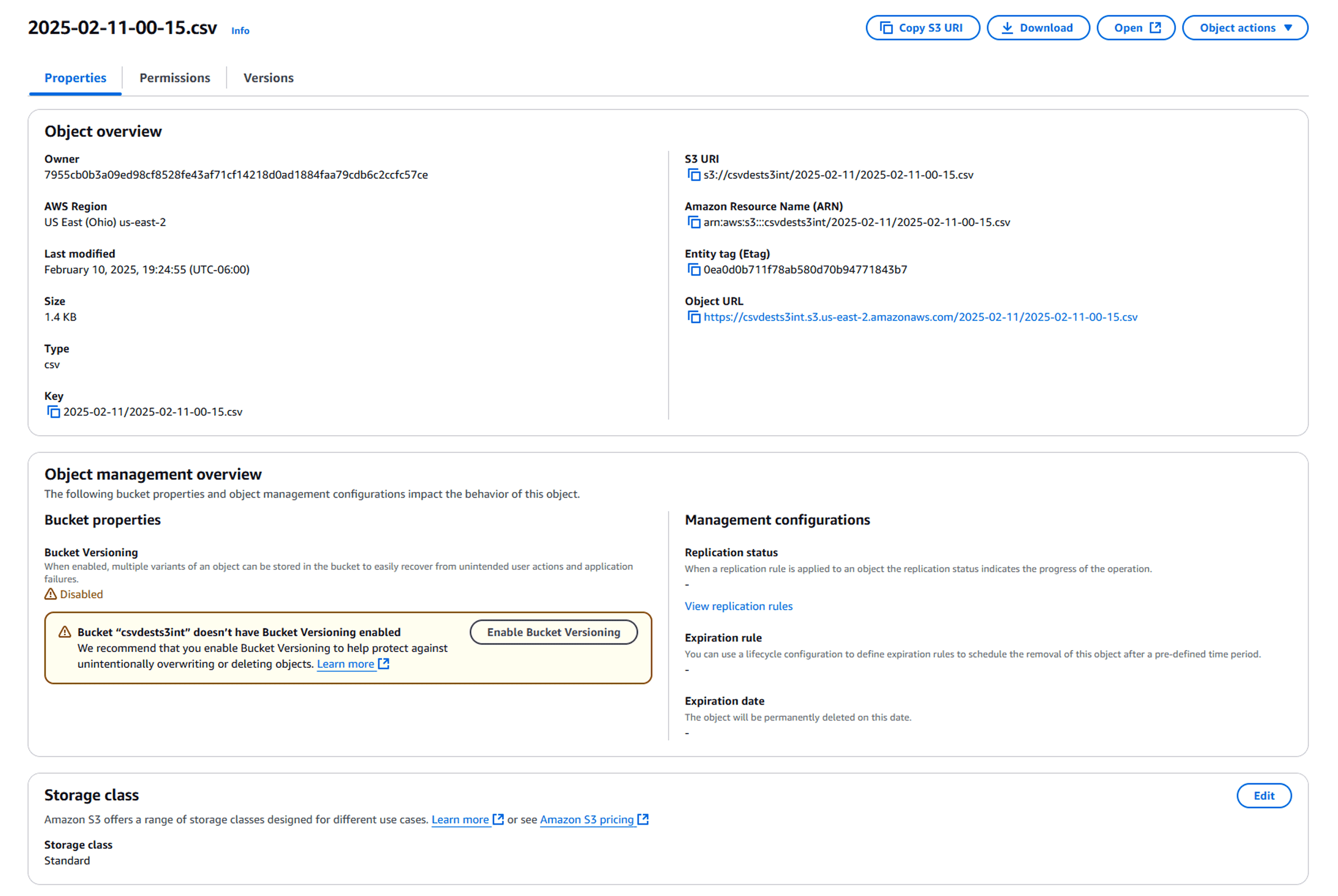 Generated CSV file details