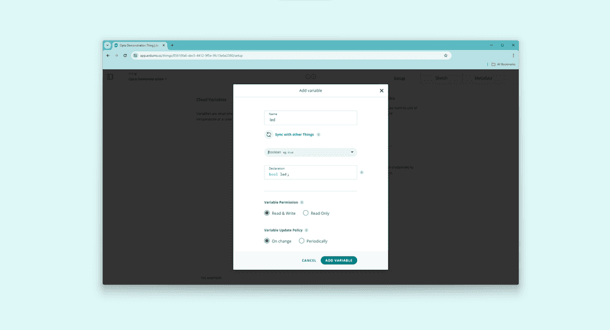 iot cloud thing variable setup