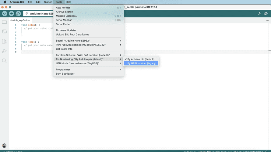 Nano ESP32 Selecting Pin Configuration | Arduino Documentation Nano ESP32 Selecting Pin Configuration | Arduino Documentation