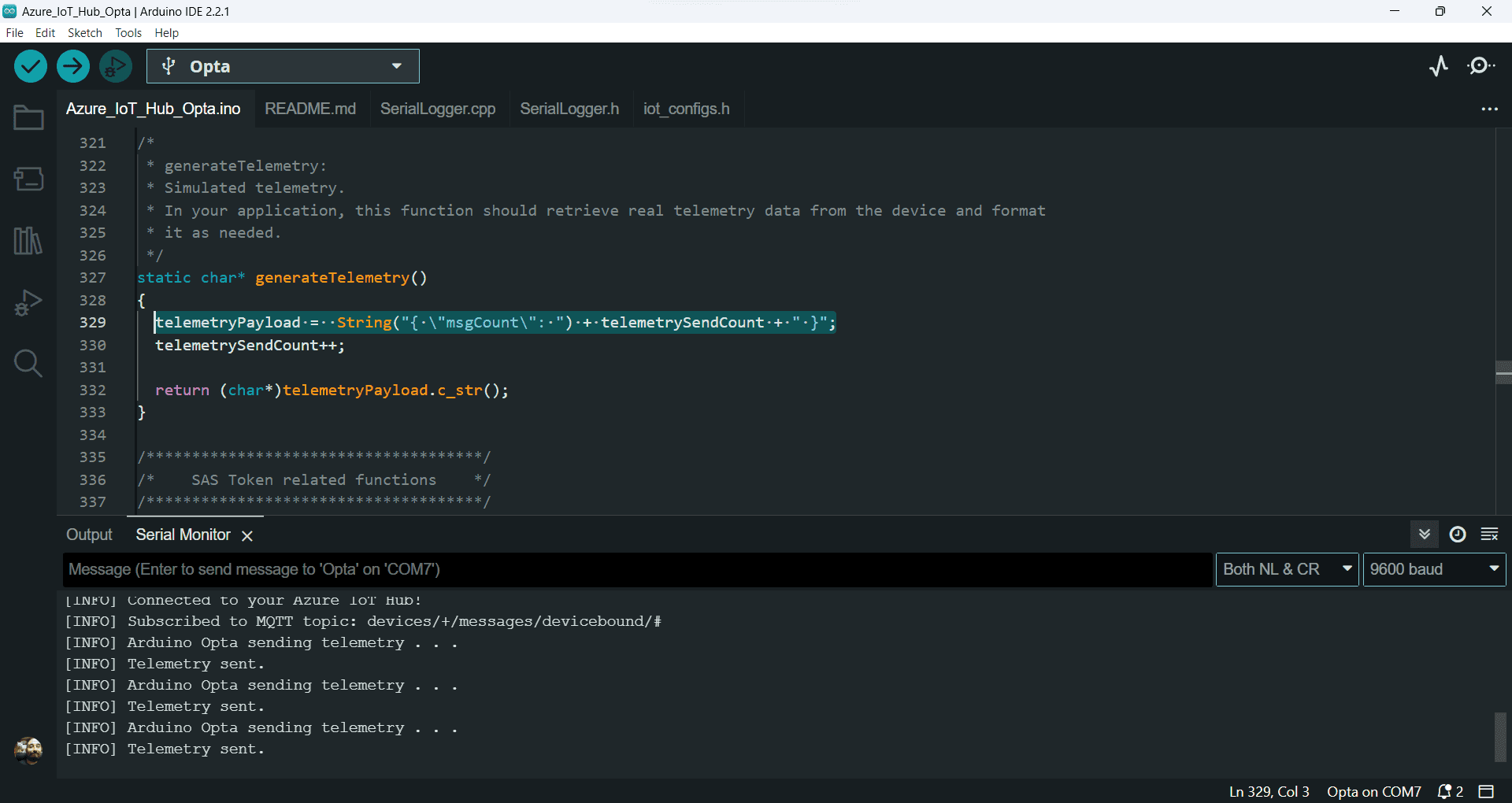 Opta™ Azure IoT Tutorial Sketch - Telemetry payload