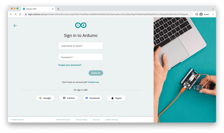 Arduino Cloud Login Page