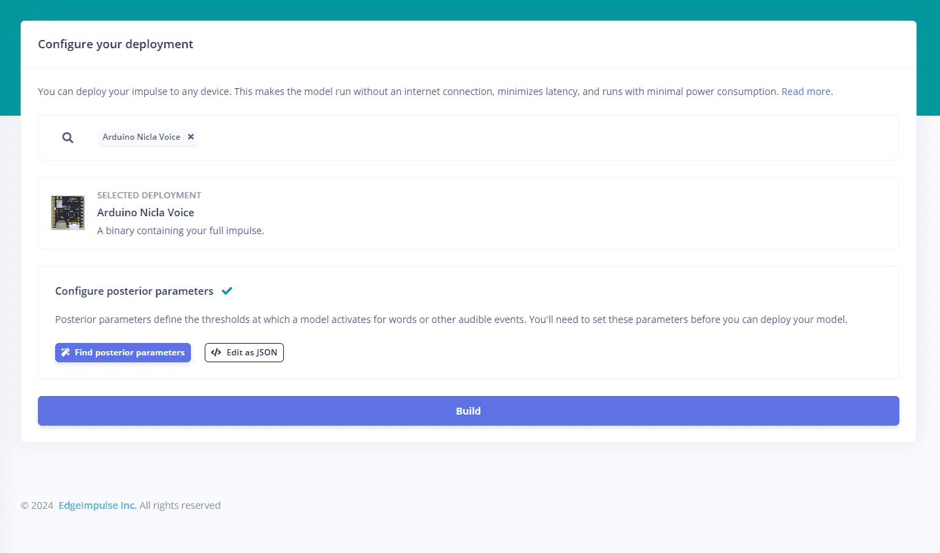 Configure Deployment for Nicla Voice