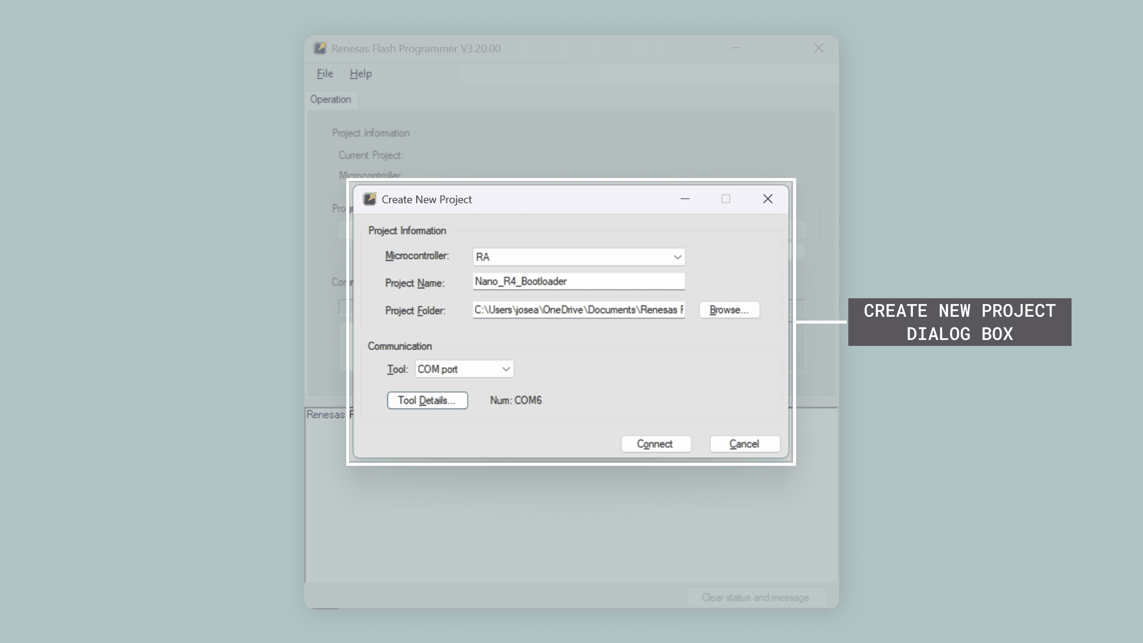 Create new project dialog box