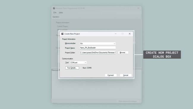 Create new project dialog box
