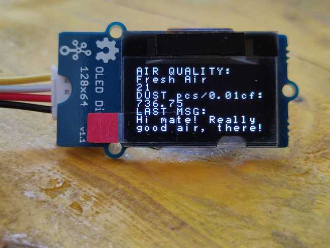 The OLED display after receiving a message from the dashboard