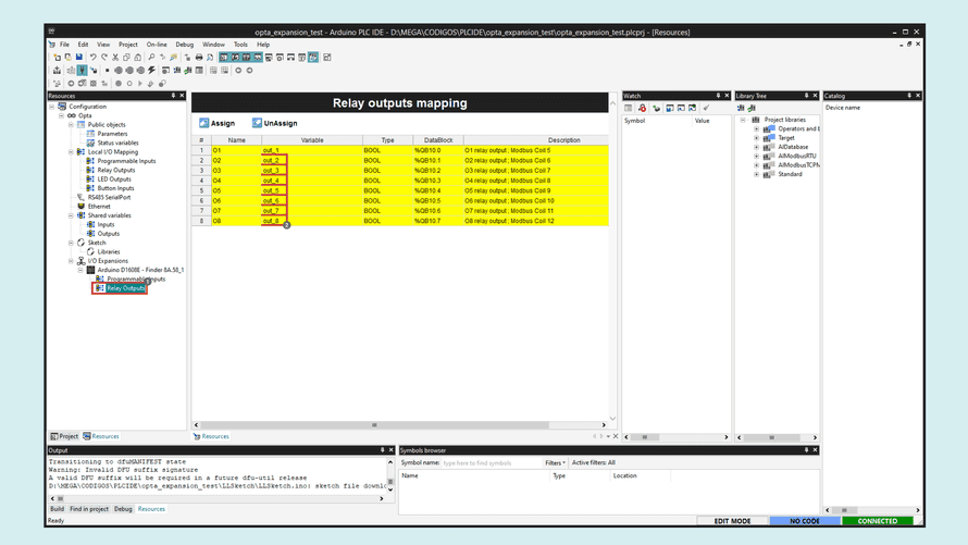 Setting up the relay outputs