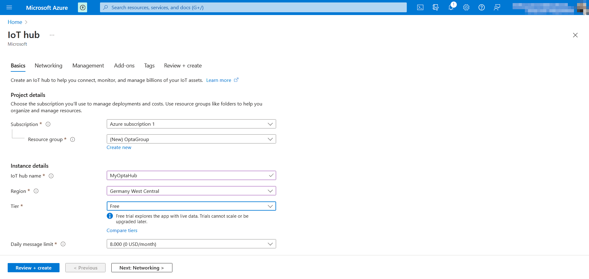 Iot hub configuration - Be sure to check the Tier plan more convenient to you