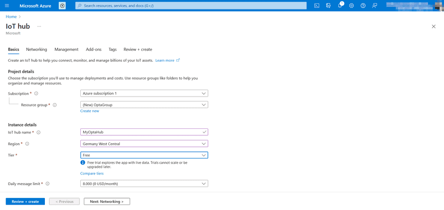 Iot hub configuration - Be sure to check the Tier plan more convenient to you