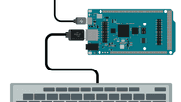 Keyboard connected to USB-A port.