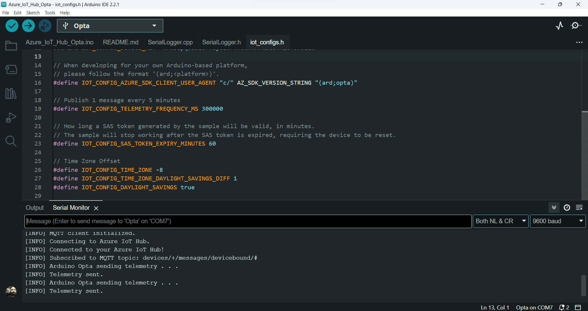 Opta™ Azure IoT Tutorial Sketch - Telemetry frequency