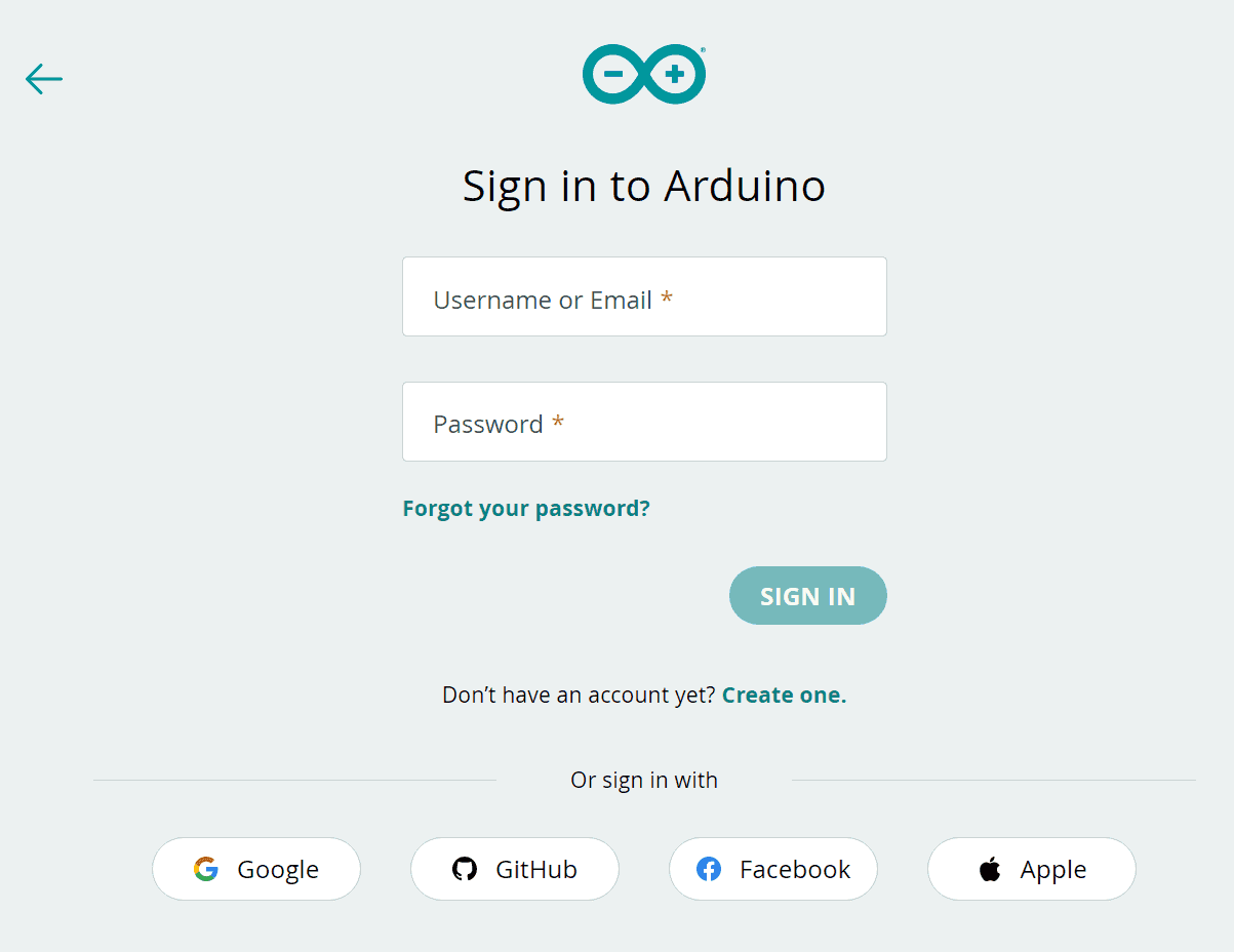 Arduino Cloud login