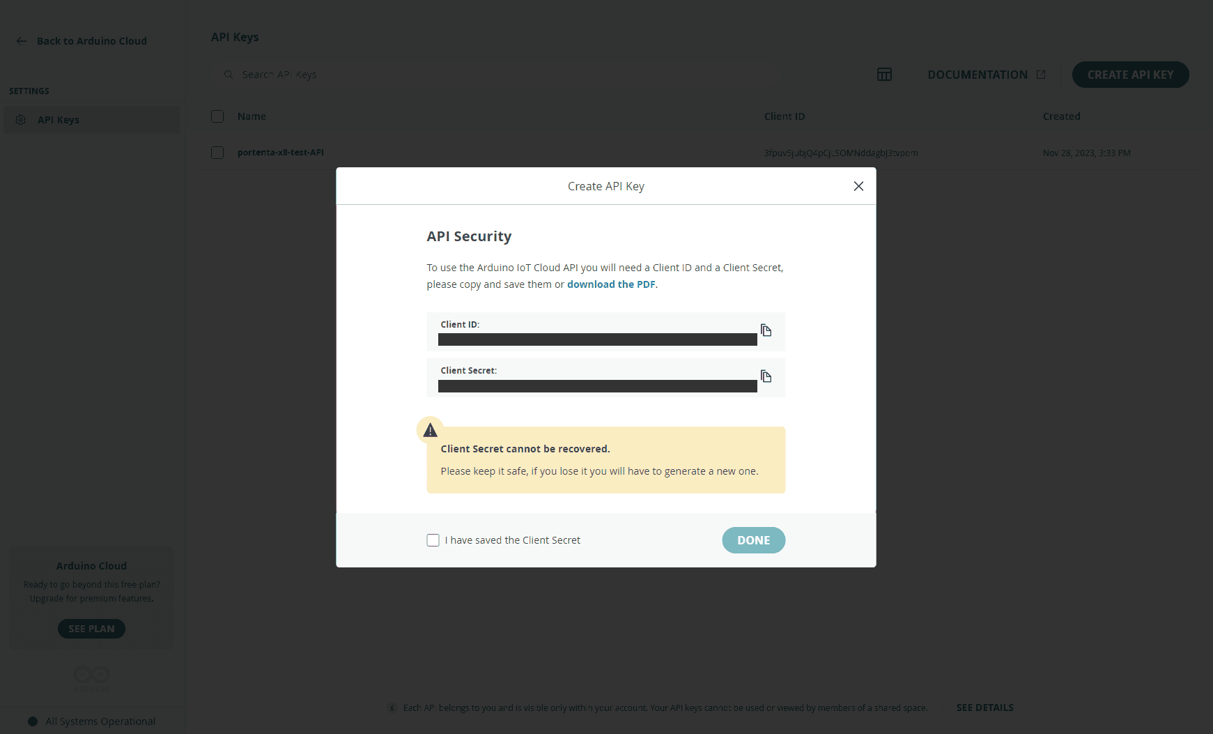 Arduino Cloud API Key
