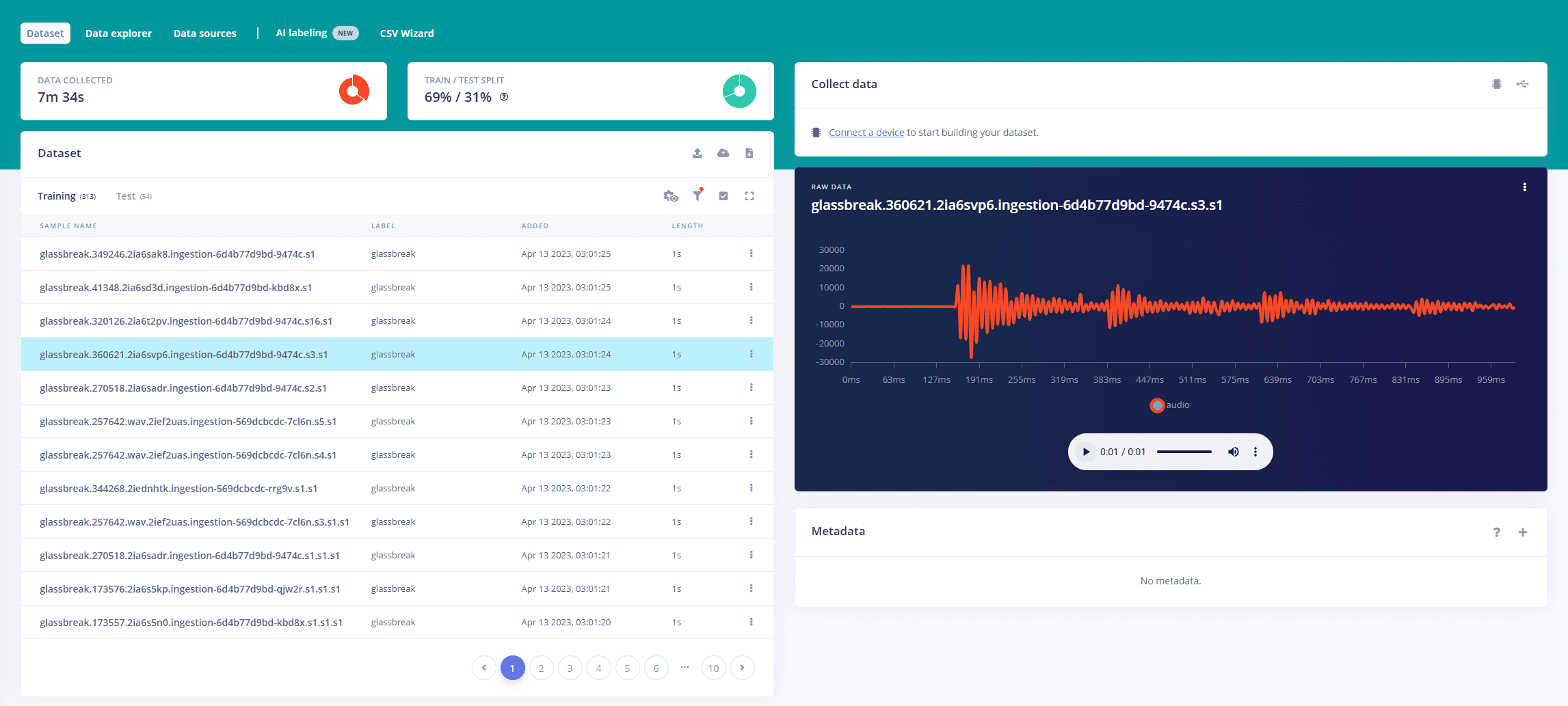 Dataset Overview in Edge Impulse