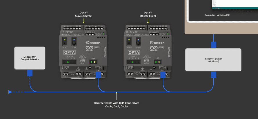 Connecting two Opta™ devices via Ethernet cable with RJ45 connector