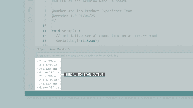 Arduino IDE Serial Monitor output for the RGB LED example sketch